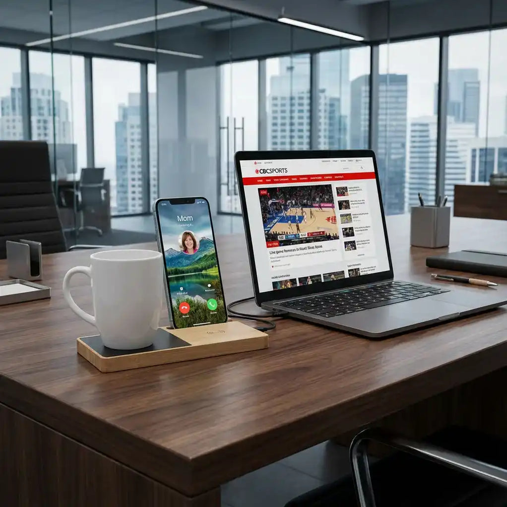 Chargeur de téléphone sans fil TUTT 15 W – Chauffe-tasse en bambou et ...