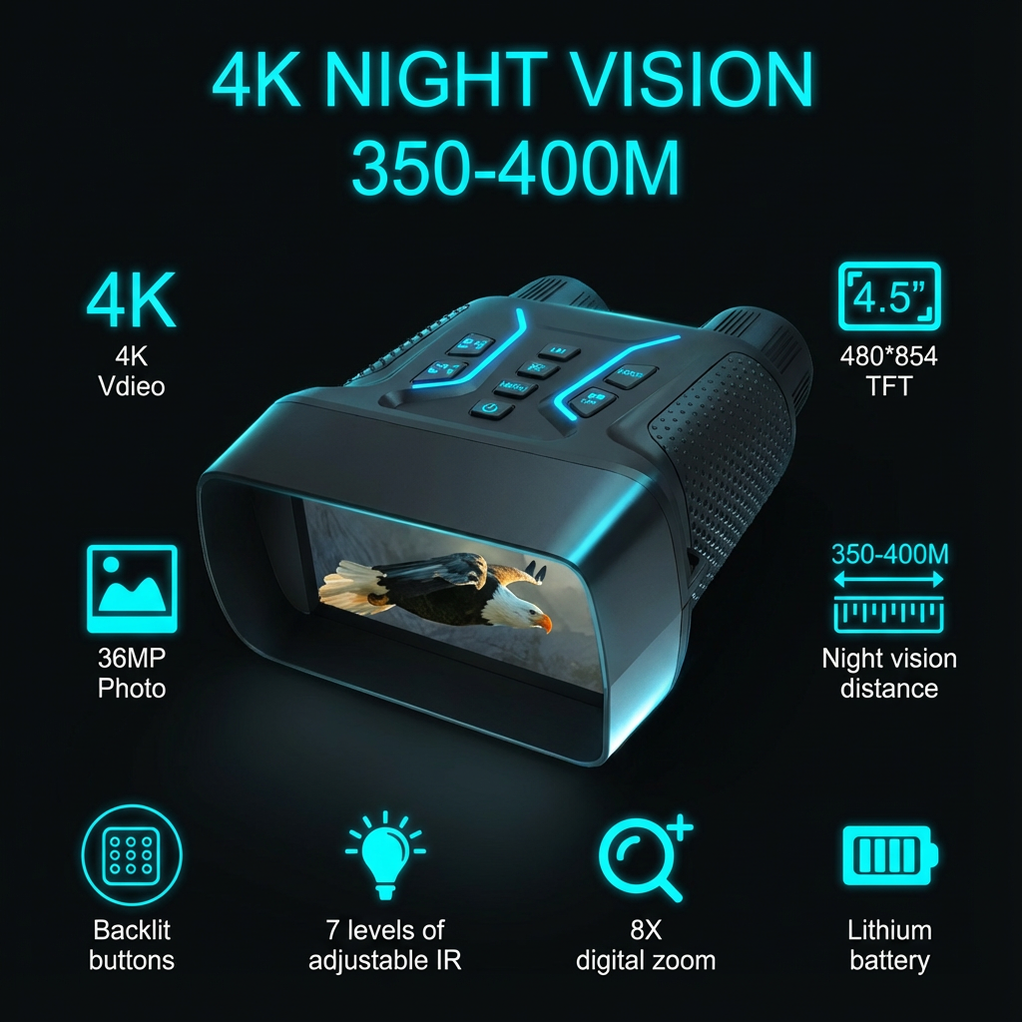 TUTT NV2183 4K Night Vision Goggles Binoculars - 400m Infrared Range